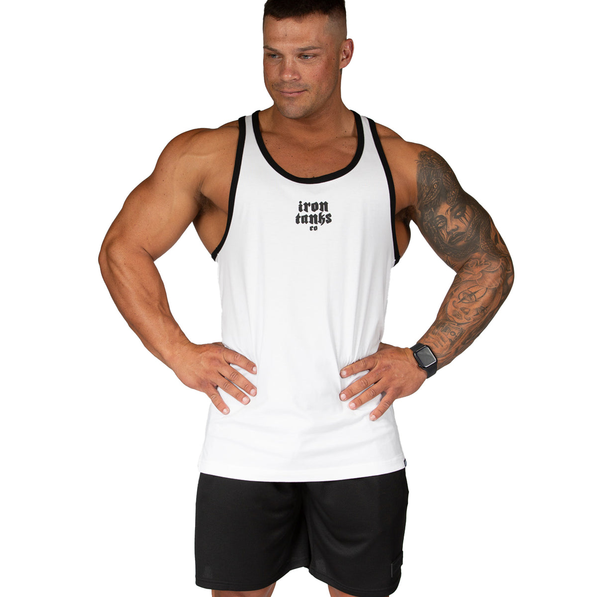 Heritage Gym Singlet - White Retro Bodybuilding Stringer Vest Tank Top ...