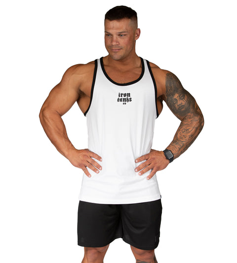 Heritage Gym Singlet - White Retro Bodybuilding Stringer Vest Tank Top ...