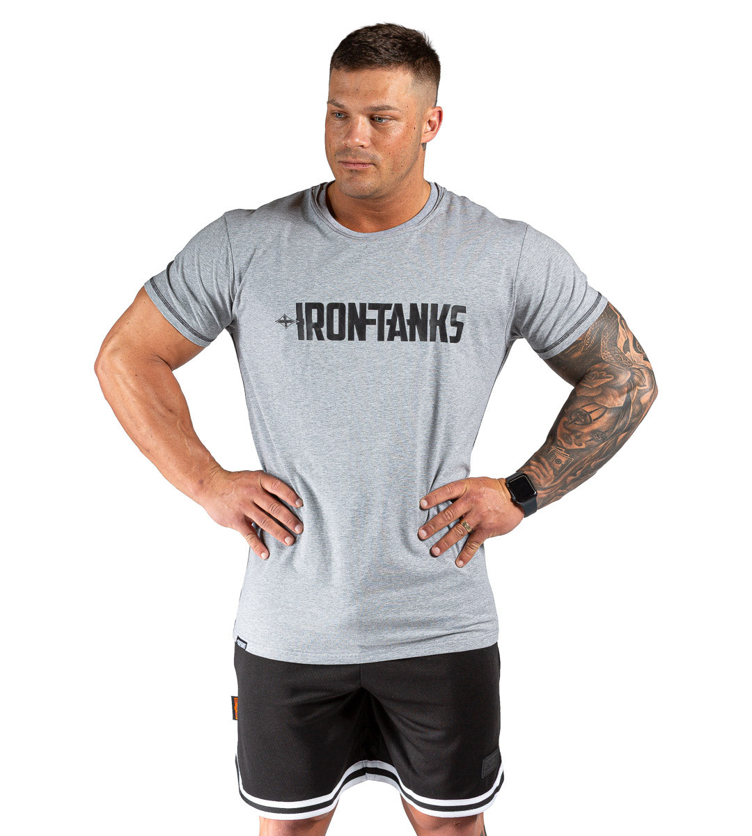 Mens Muscle Tee | Bodybuilding Workout Shirt Gym Grey | Iron Tanks