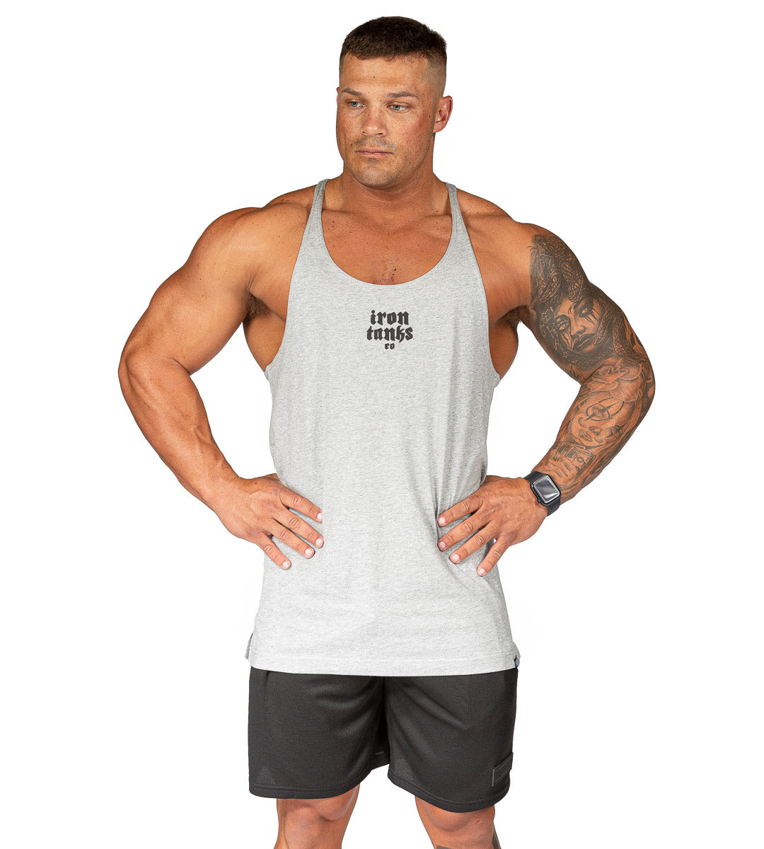 Pumping Iron Stringer Bodybuilding Gym Singlet | Mens Grey Vest Shirt ...