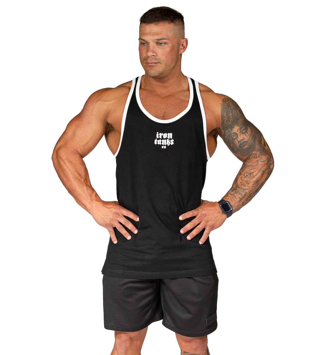 Heritage Gym Singlet - Black Retro Bodybuilding Stringer Vest Tank Top ...