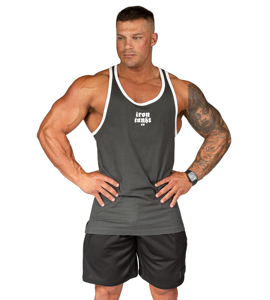 Heritage Gym Singlet Charcoal 70's Bodybuilding Stringer Vest Tank Top ...