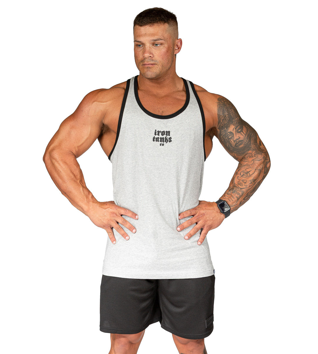 Heritage Gym Singlet Grey Classic Bodybuilding Stringer Vest Tank Top ...