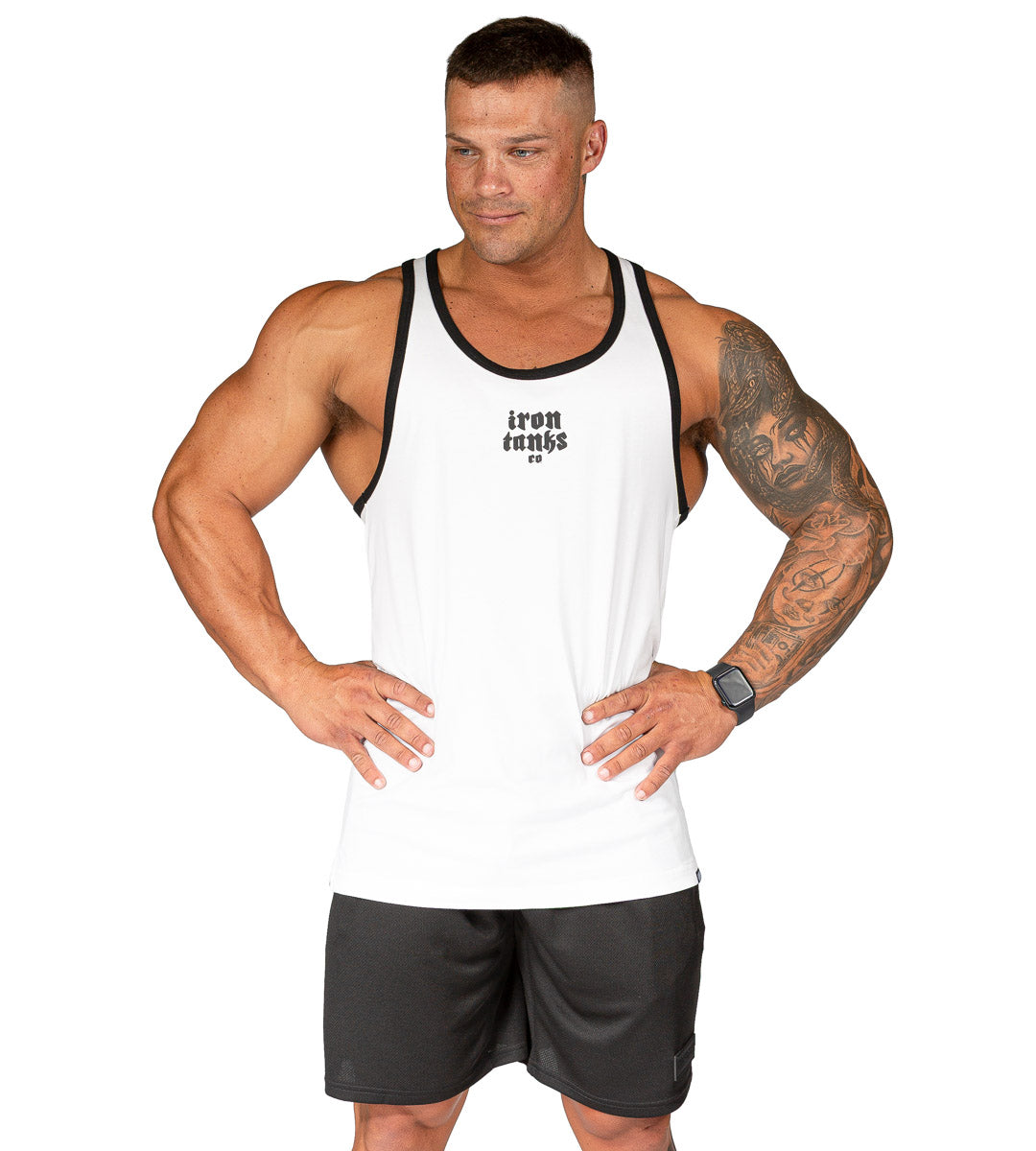 Heritage Gym Singlet - White Retro Bodybuilding Stringer Vest Tank Top ...