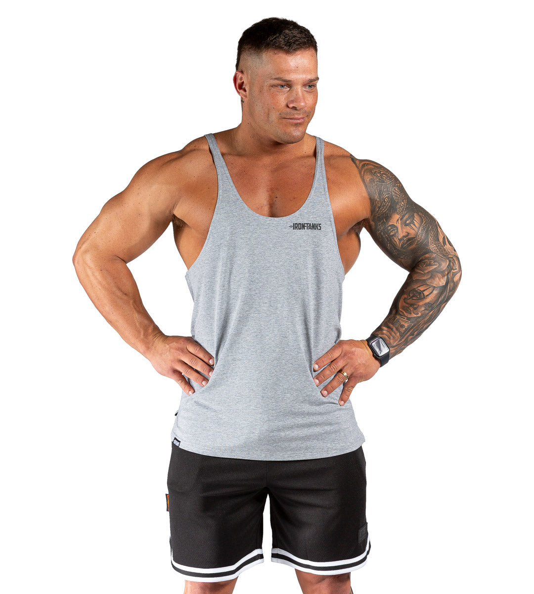 Men's Marauder Stringer Bodybuilding Gym Singlet Top Grey | Iron Tanks