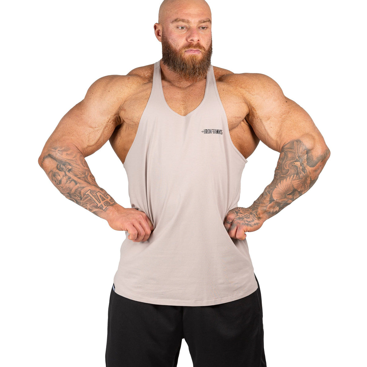 Men's Alpha T Back Gym Bodybuilding Lifters Singlet Bone | Iron Tanks
