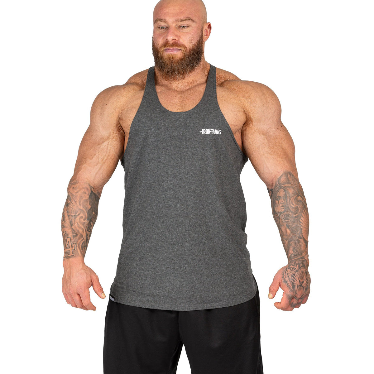 Men's Alpha T-Back Gym Bodybuilding Singlet Charcoal | Iron Tanks