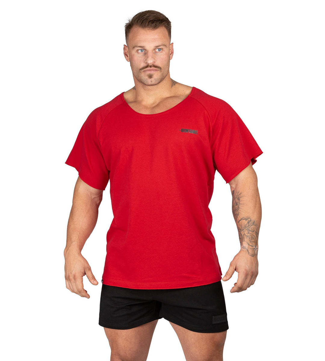 Men's BFG Heavy Rag Top Red Gym Bodybuilding Shirt | Iron Tanks