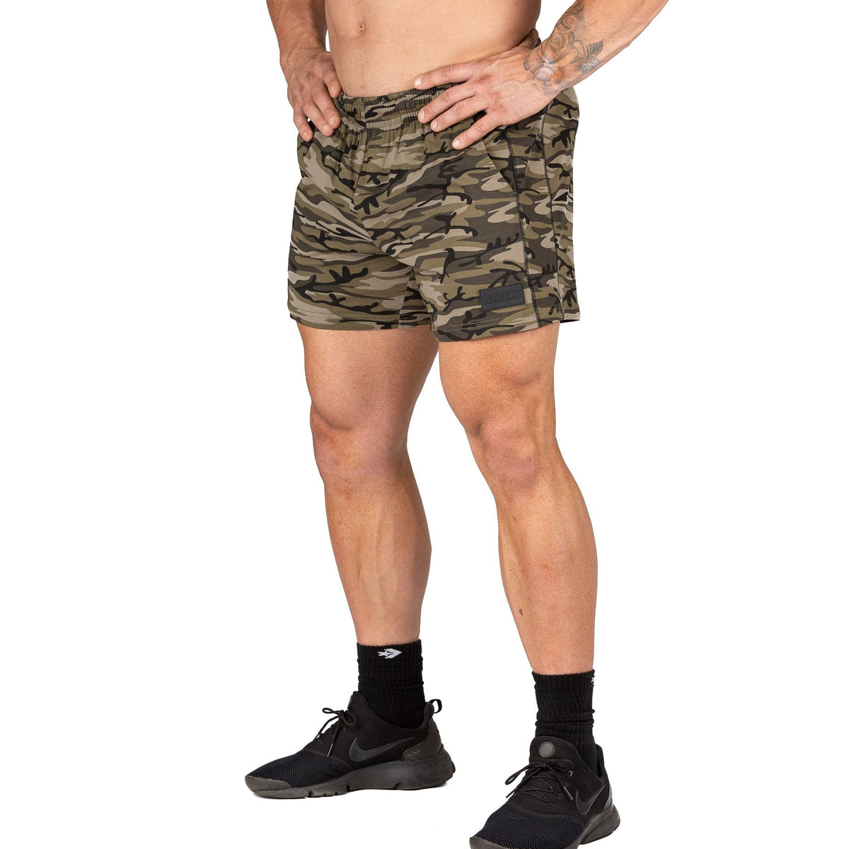 Men's Gym Shorts Woodland Camo Bodybuilding Training | Iron Tanks