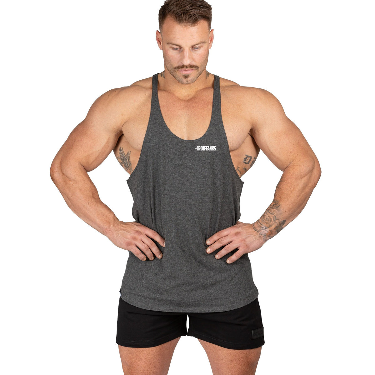 Men's Marauder Stringer Bodybuilding Gym Singlet Charcoal | Iron Tanks