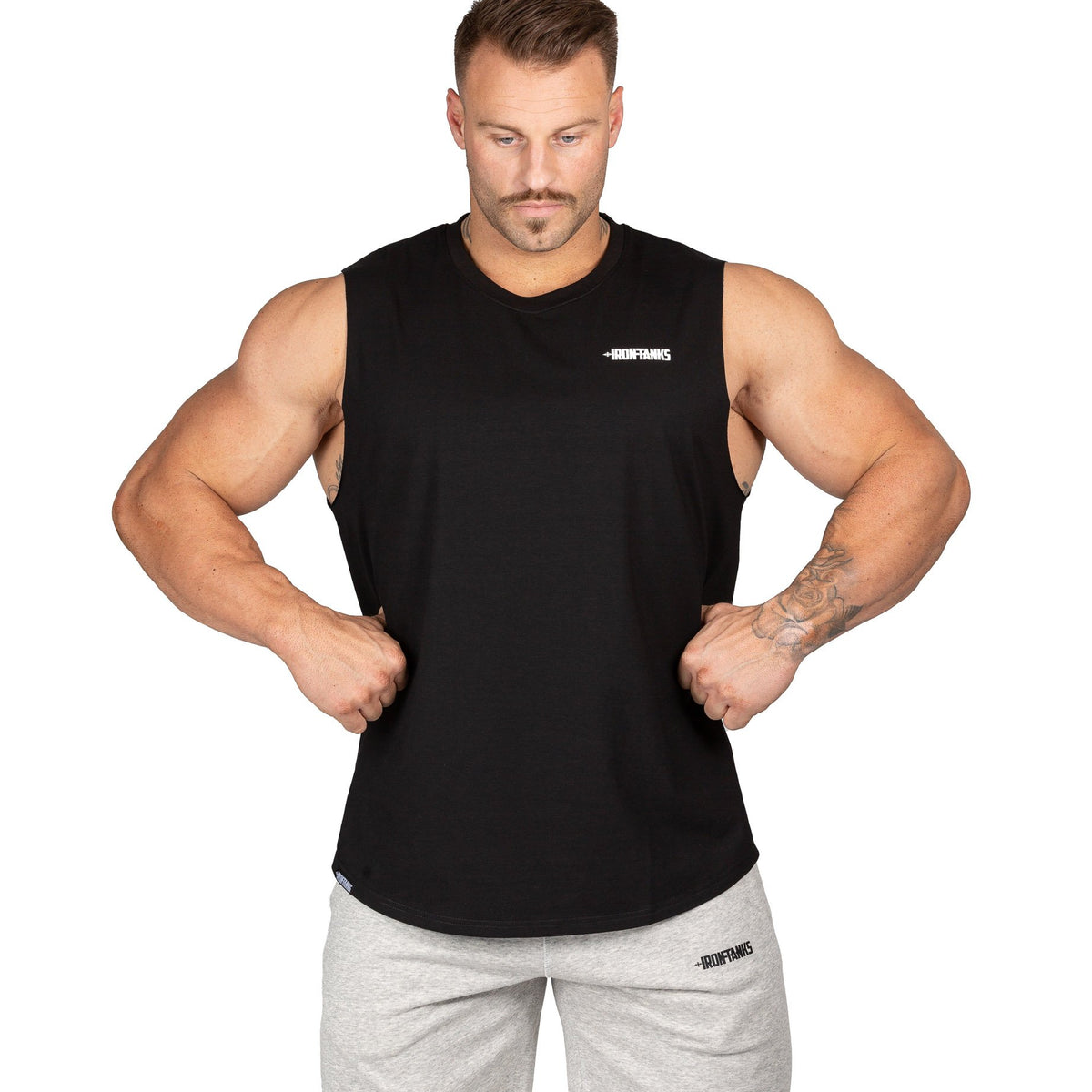 Mens Muscle Tank Black | Gym Bodybuilding Workout Singlet | Iron Tanks